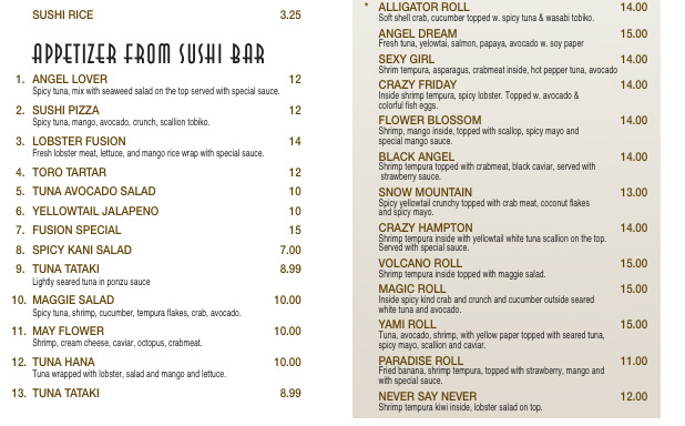Tony's Sushi - Sushi Menu
